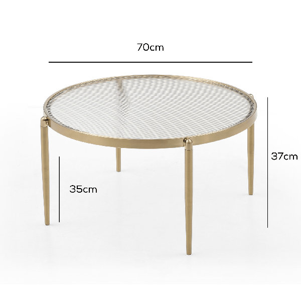Everly Quinn Stylish and Modern Addlie Nesting Fluted Glass Finished Metal Frame Round Coffee ...